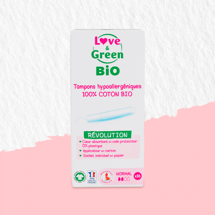16 Tampons hypoallergéniques 100% coton bio avec applicateur